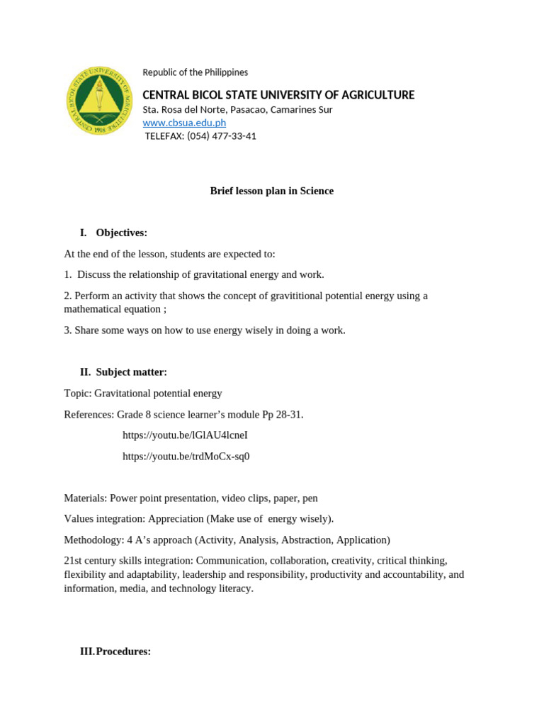 Brief lesson plan - | PDF