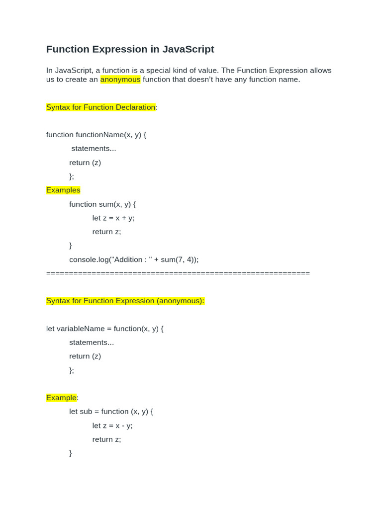 Function Expressions in JS | PDF | Computers