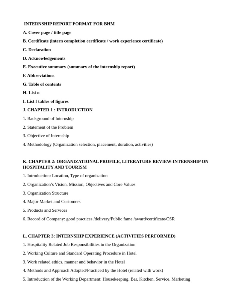 INTERNSHIP REPORT CRITERIA for Hotel Management Bachelor Thesis | PDF