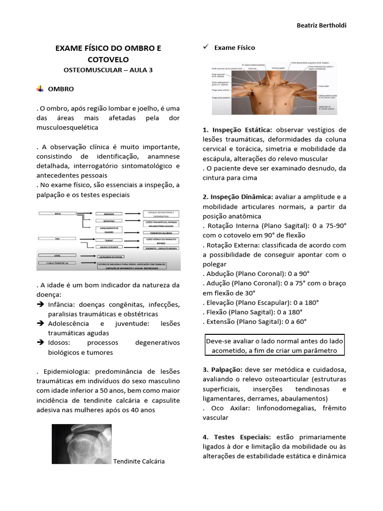 Exame Físico Do Ombro e Cotovelo | PDF