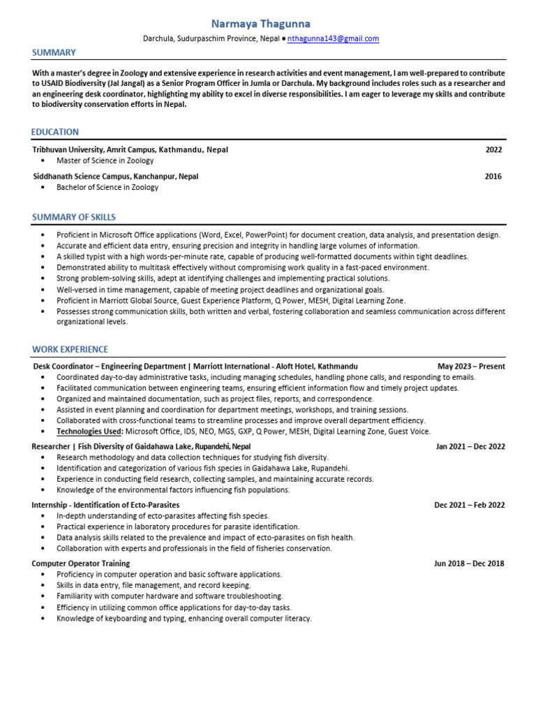 CV Format - USAID | PDF