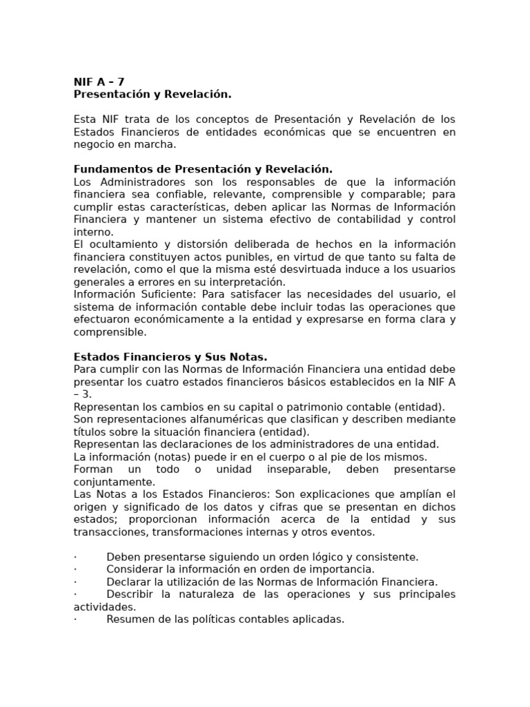 NIF A 7 Presentación y Revelación | PDF