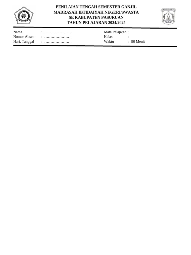 Penilaian Tengah Semester Ganjil 2024 | PDF