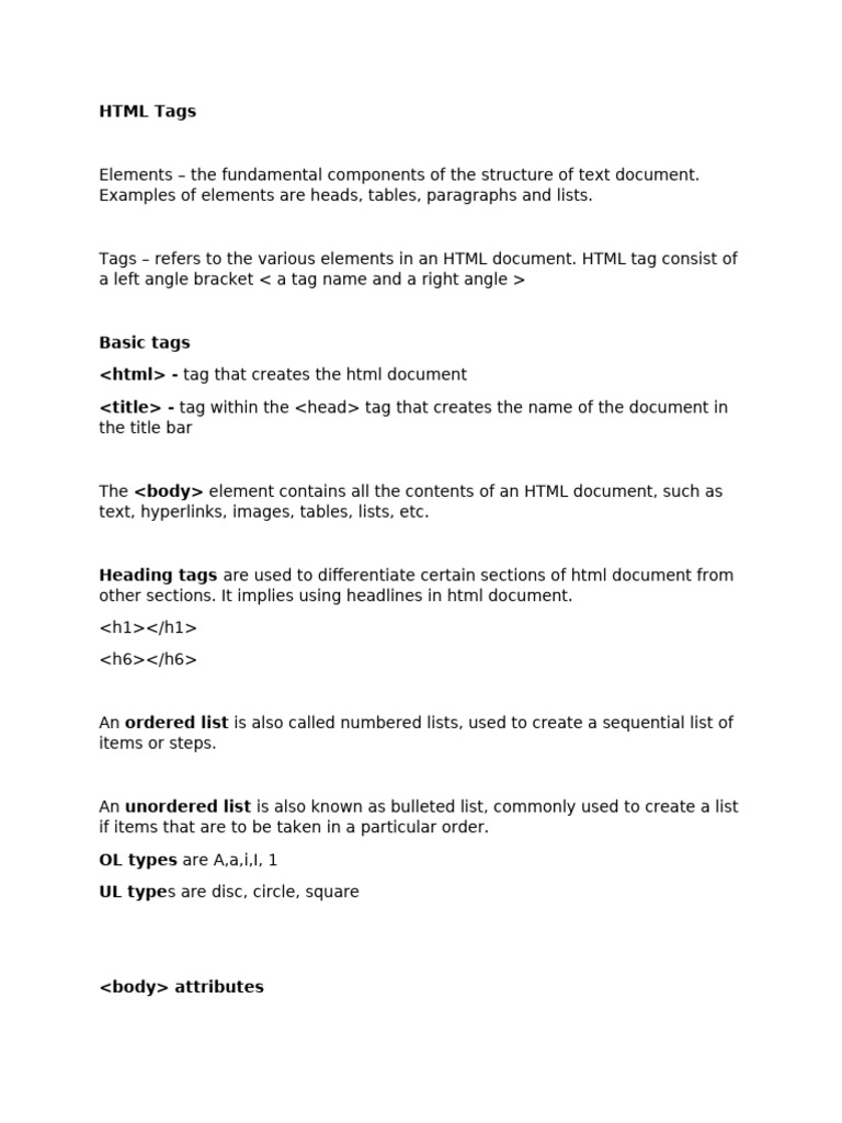 HTML Tags LESSONS | PDF