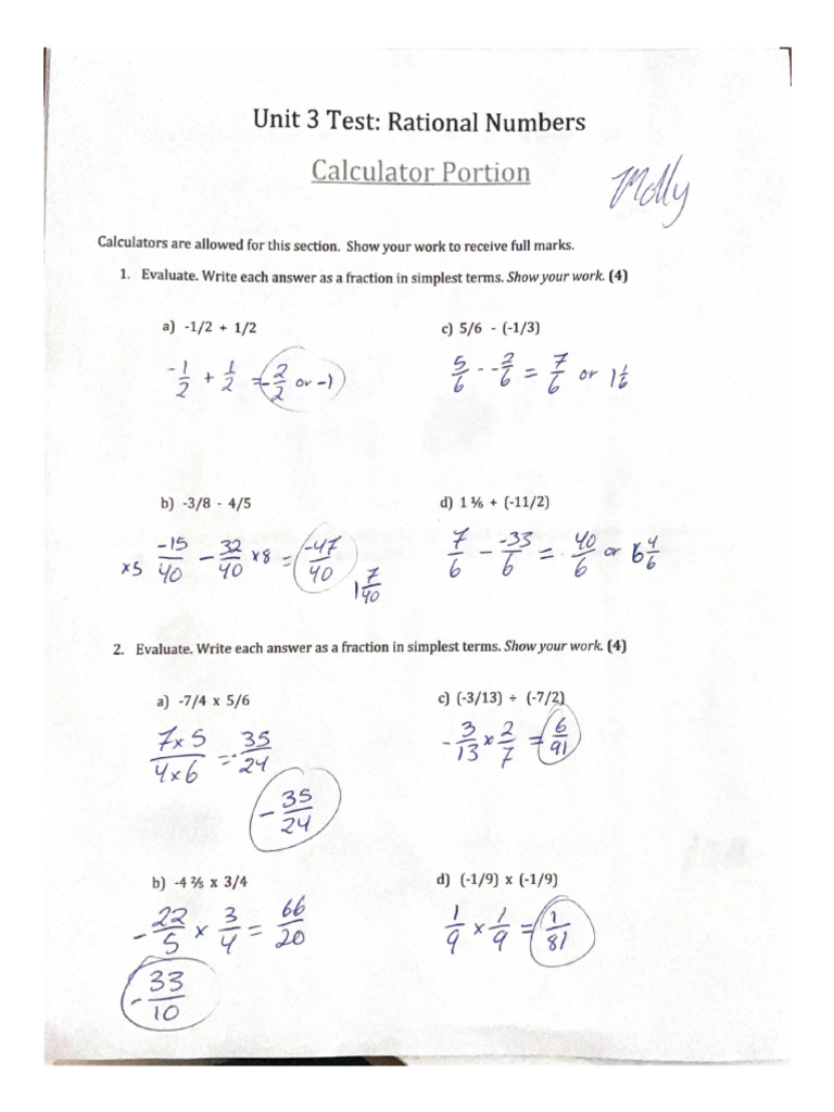 Unit 3 Test Rational Numbers | PDF