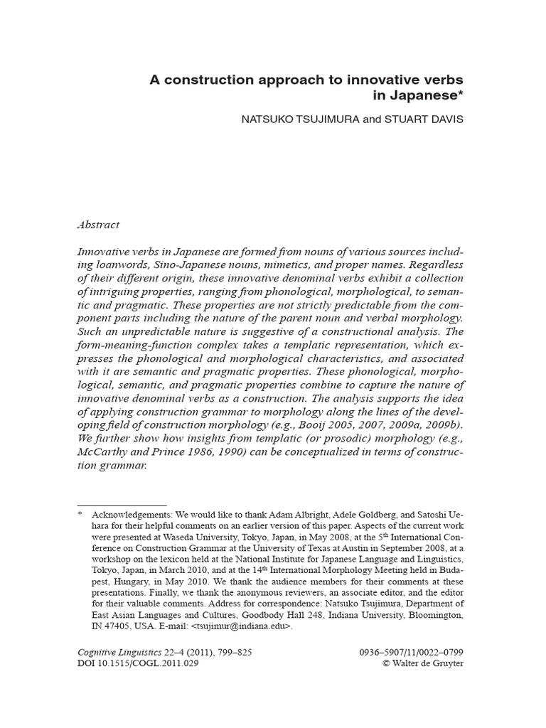 A Construction Approach To Innovative Verbs in Japanese | PDF
