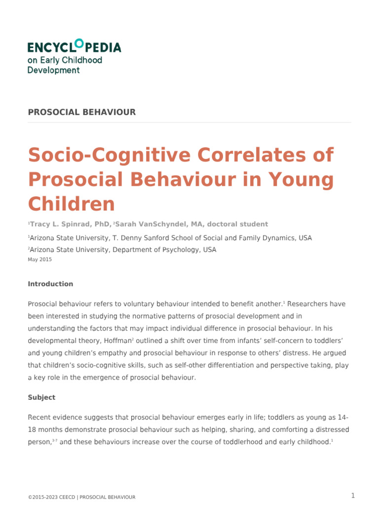 Socio Cognitive Correlates Prosocial Behaviour Young Children | PDF