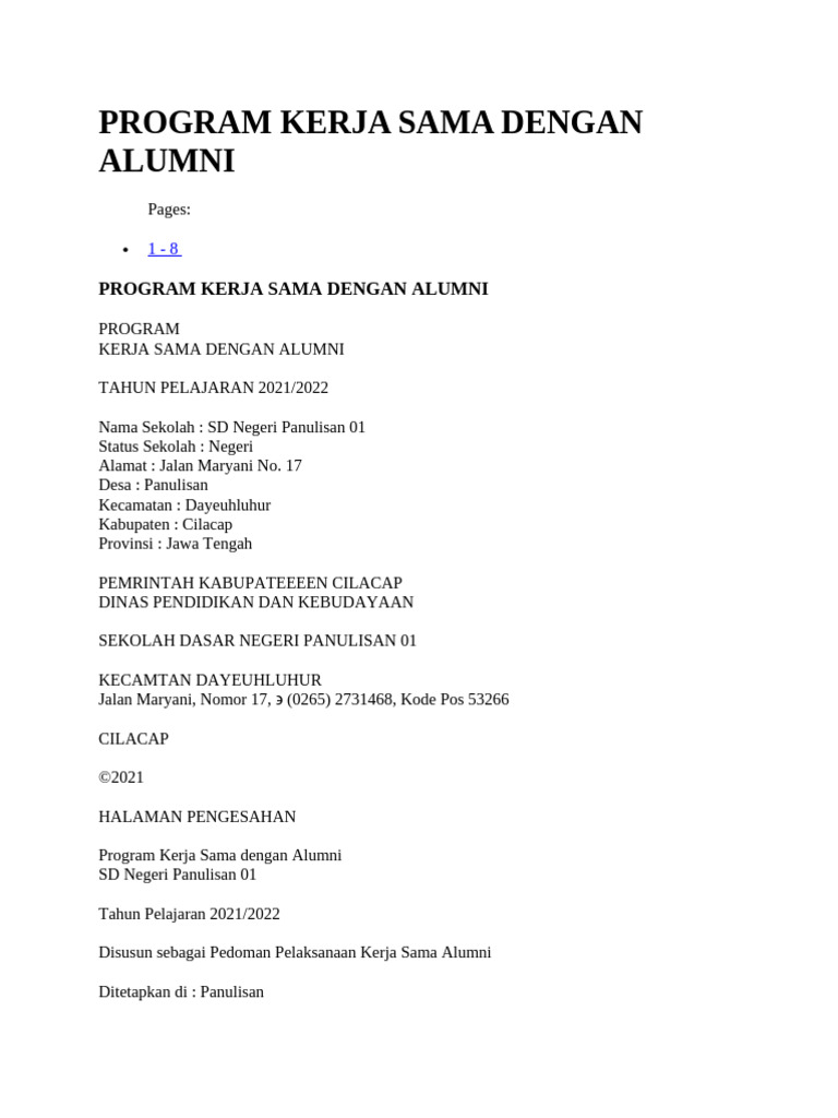 Program Kerja Sama Dengan Alumni | PDF