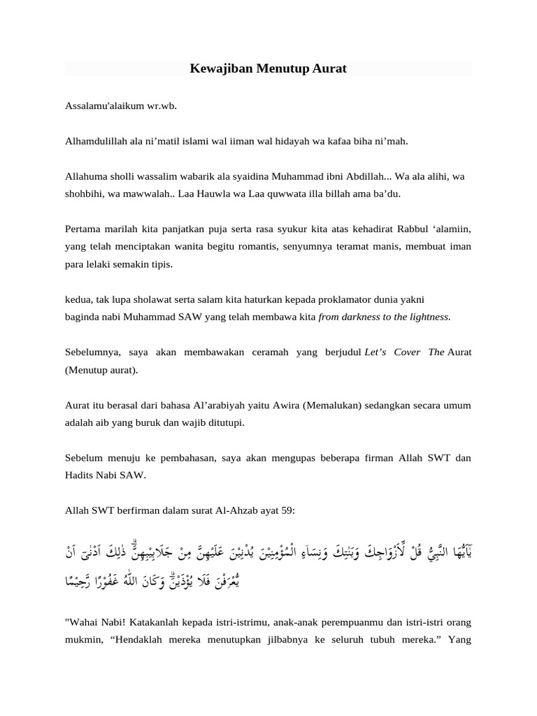 Kewajiban Menutup Aurat | PDF