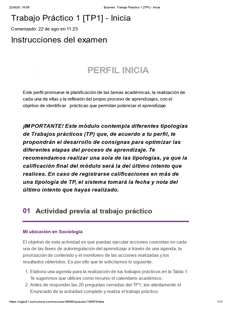 Examen - Trabajo Práctico 1 (TP1) - Inicia | PDF