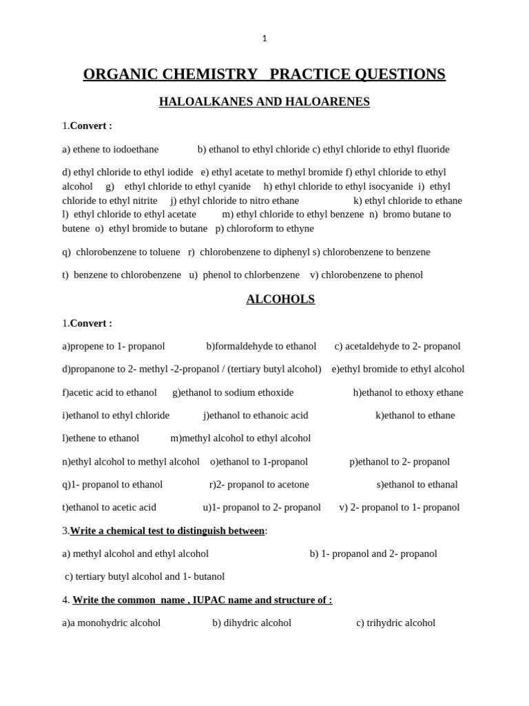 Organic Chemistry Practice Questions | PDF