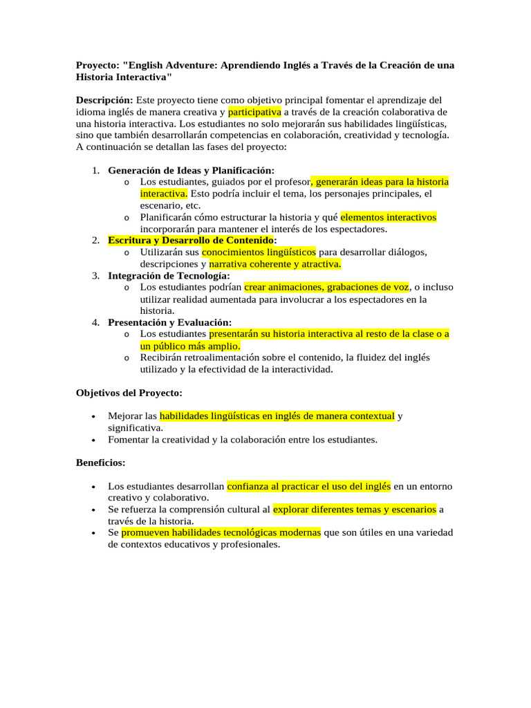 Proyecto Ingles | PDF