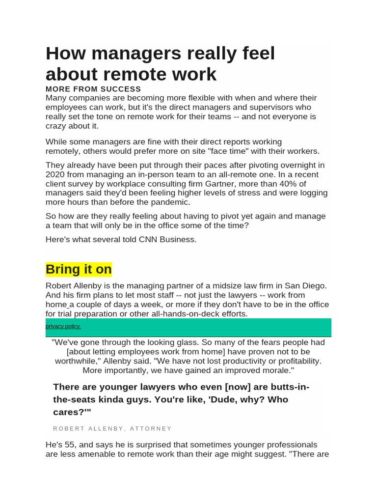 How Managers Really Feel About Remote Work | PDF