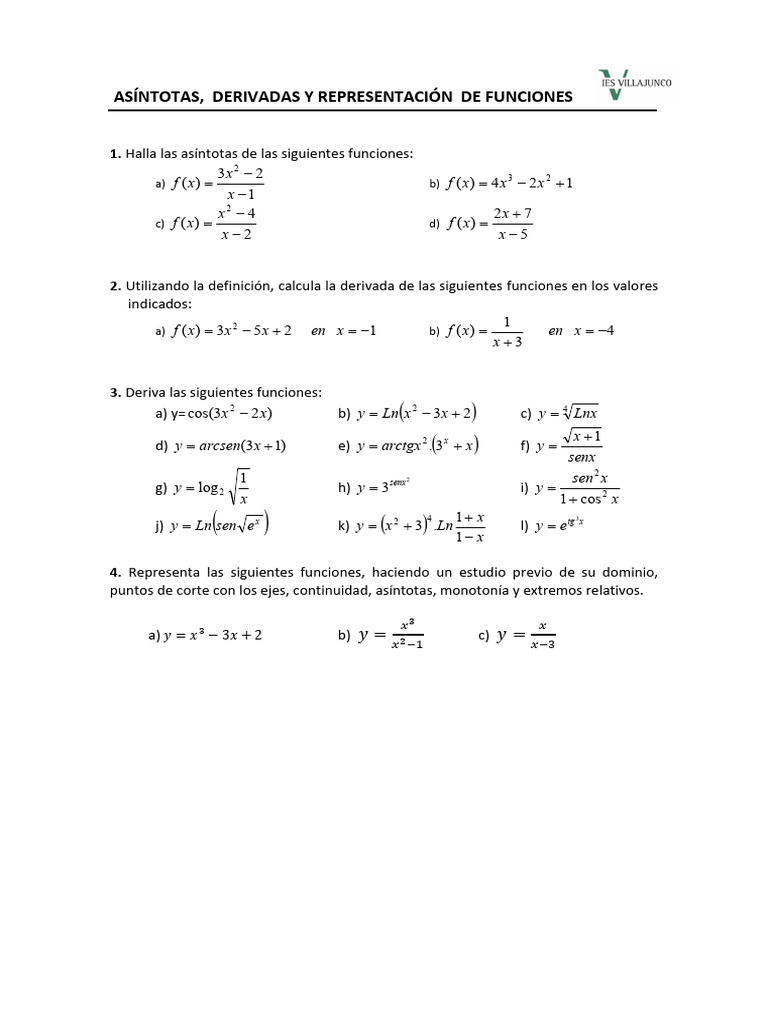 Repaso Asíntotas, Derivadas y Representación de Funciones | PDF