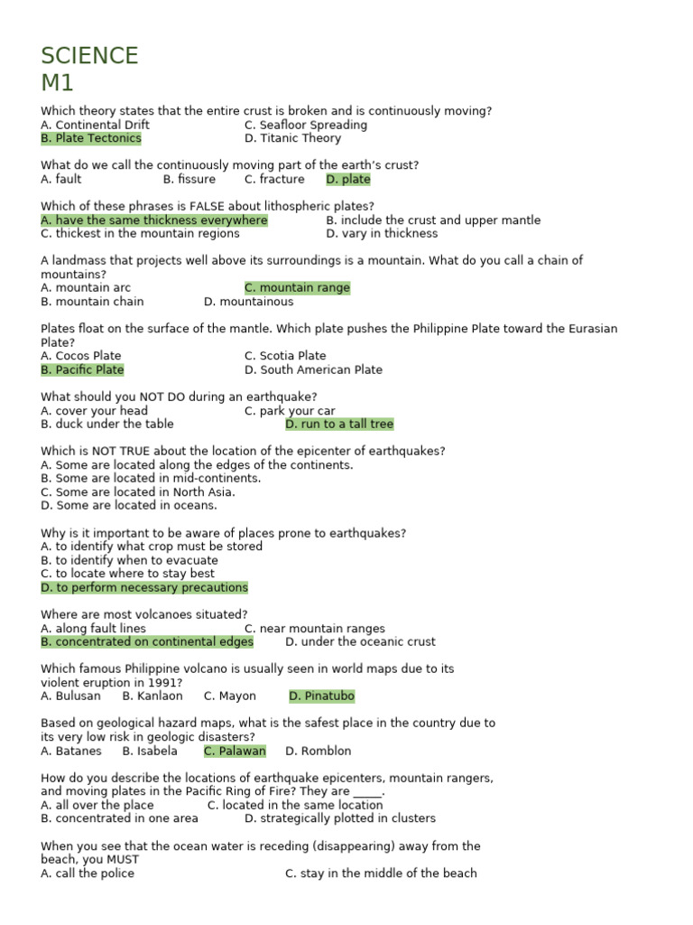 Science 10 q1 Reviewer Q&A | PDF | Plate Tectonics | Social Science