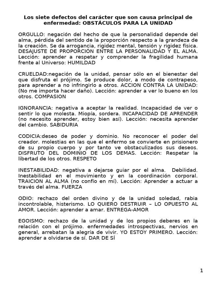 Los Siete Defectos Del Carácter Que Son Causa Principal de Enfermedad | PDF