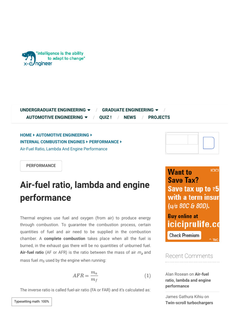 Air-Fuel Ratio, Lambda and Engine Performance | PDF