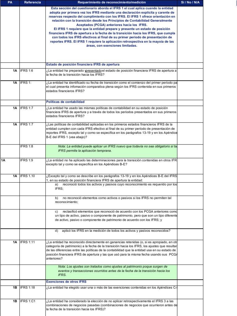 Check List NIIF 1 | PDF | normas internacionales de INFORMACION ...