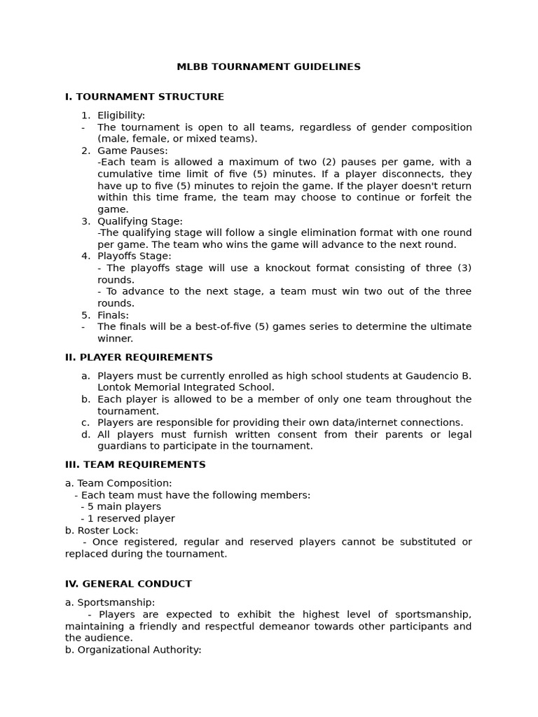 MLBB Tournament Guidelines | PDF | Tournament | Games & Activities