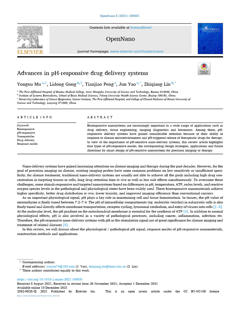 Advances in Ph-Responsive Drug Delivery Systems | PDF