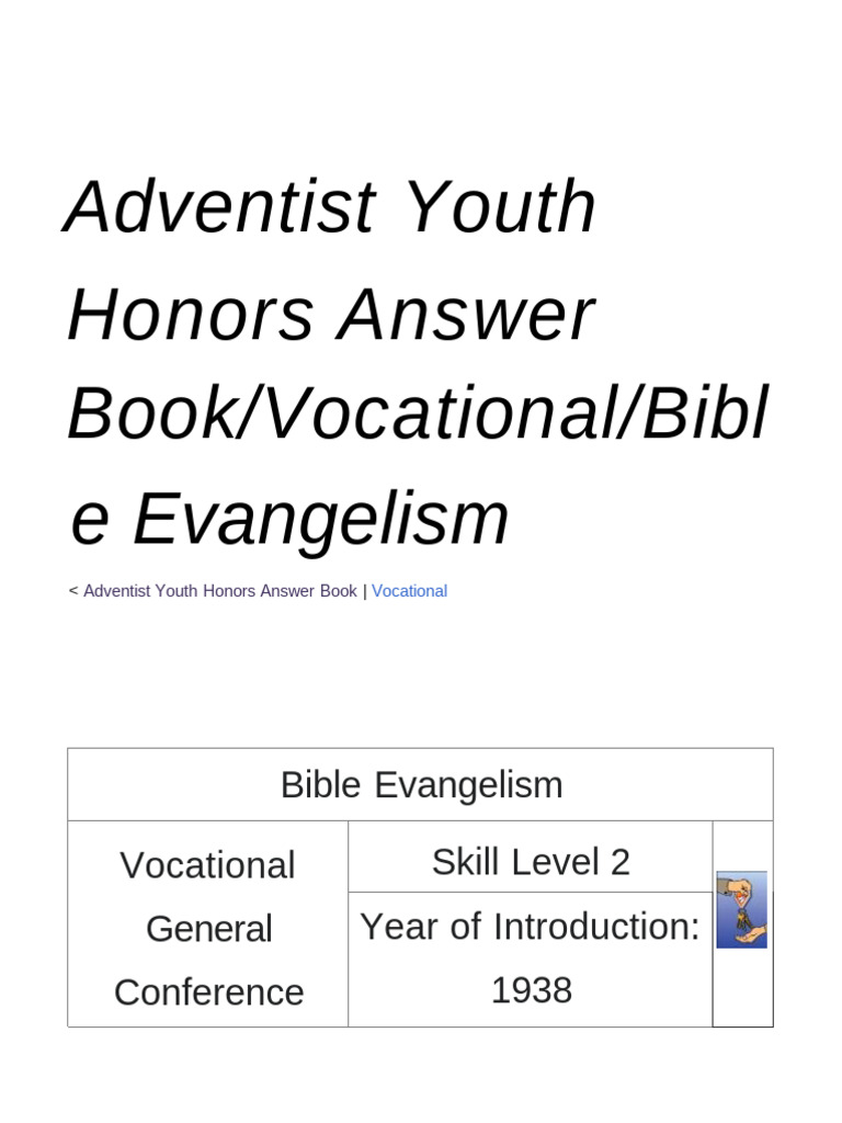 Adventist Youth Honors Answer Book Vocational Bible Evangelism ...