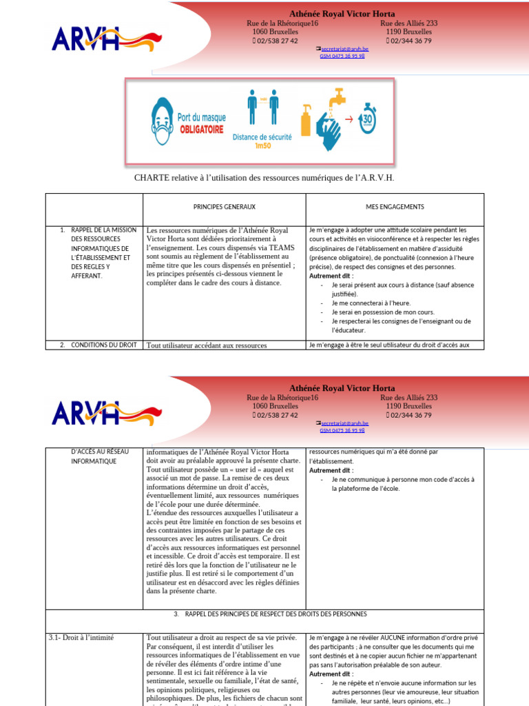 Charte Ressources Informatiques ARVH | PDF