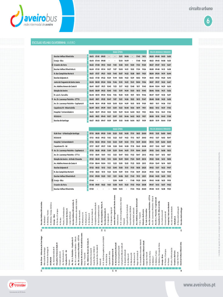 Horários de Ônibus Aveiro 2024 | PDF