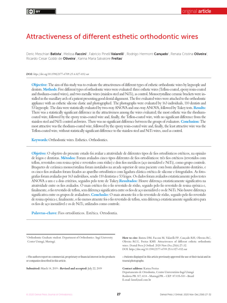 Batista DM - Attractiveness of Different Esthetic Orthodontic Wires | PDF