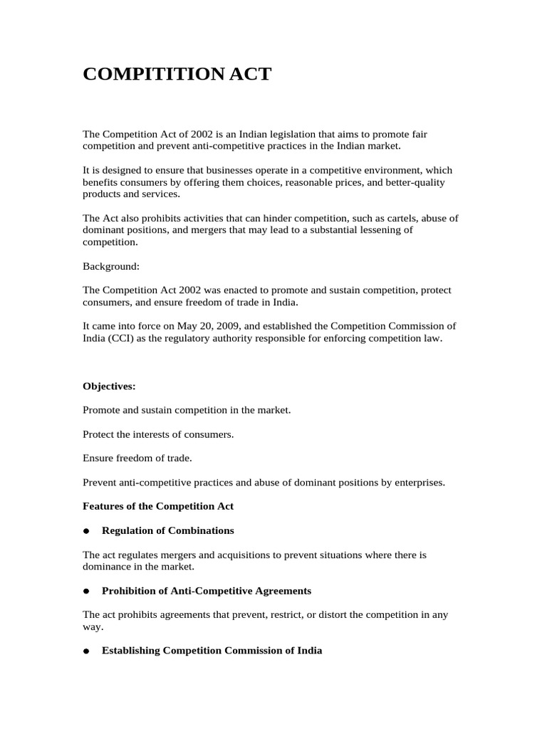 Compitition Act: Objectives | PDF