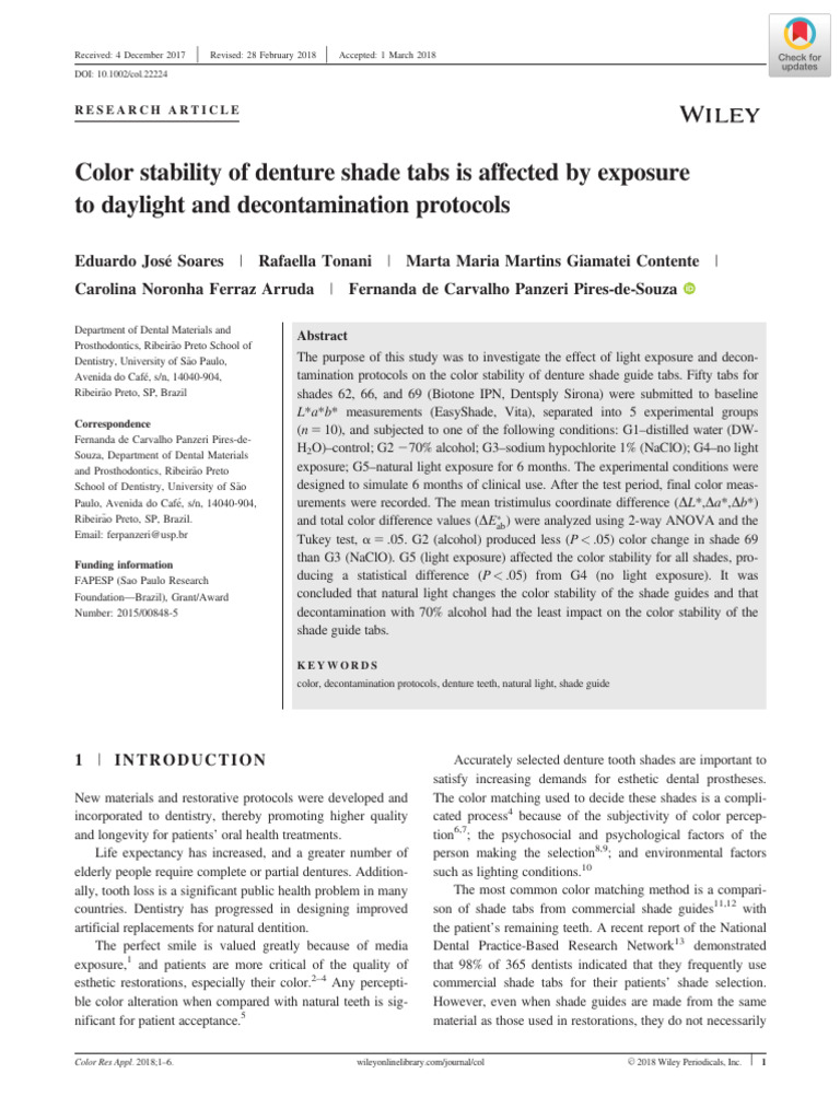 Color Stability of Denture Shade Tabs Is Affected by Exposure To ...