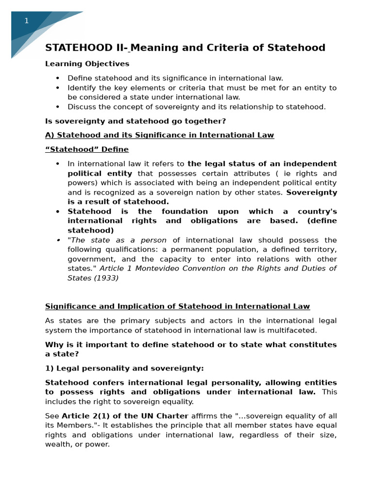 Statehood Part 2 | PDF