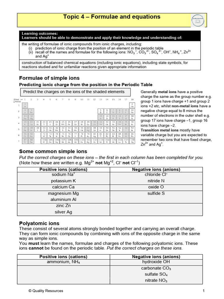 Worksheet Formulae and Equations | PDF