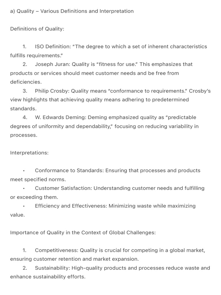 A) Quality - Various Definitions and Interpretation | PDF