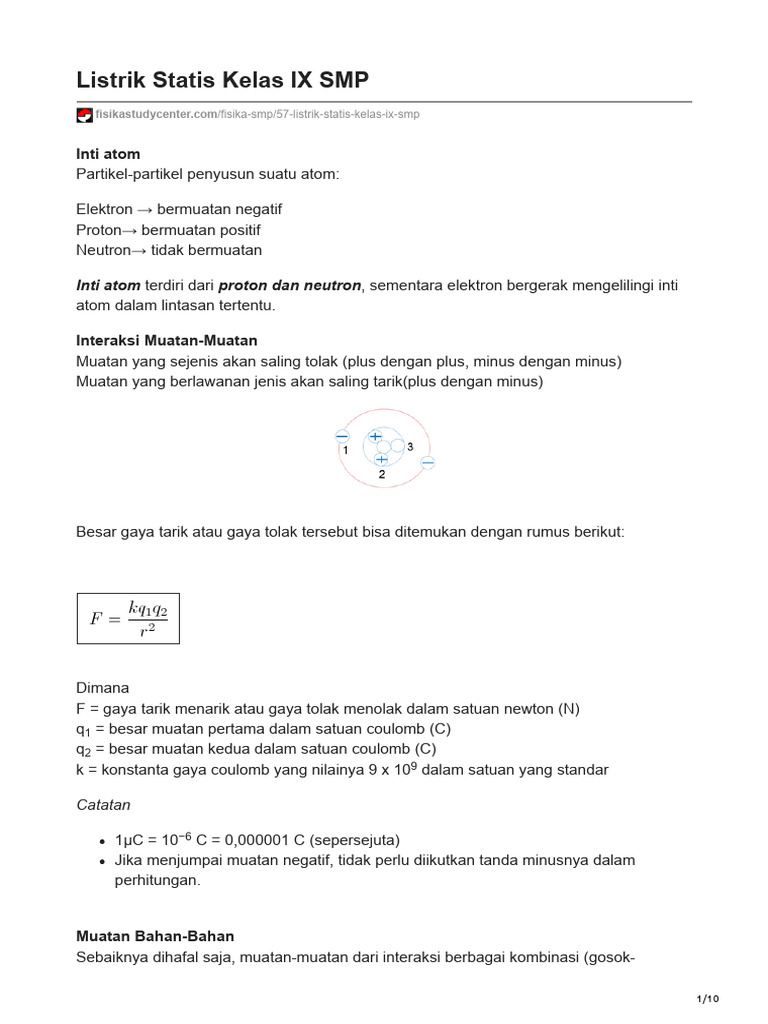 Listrik Statis Kelas IX SMP | PDF
