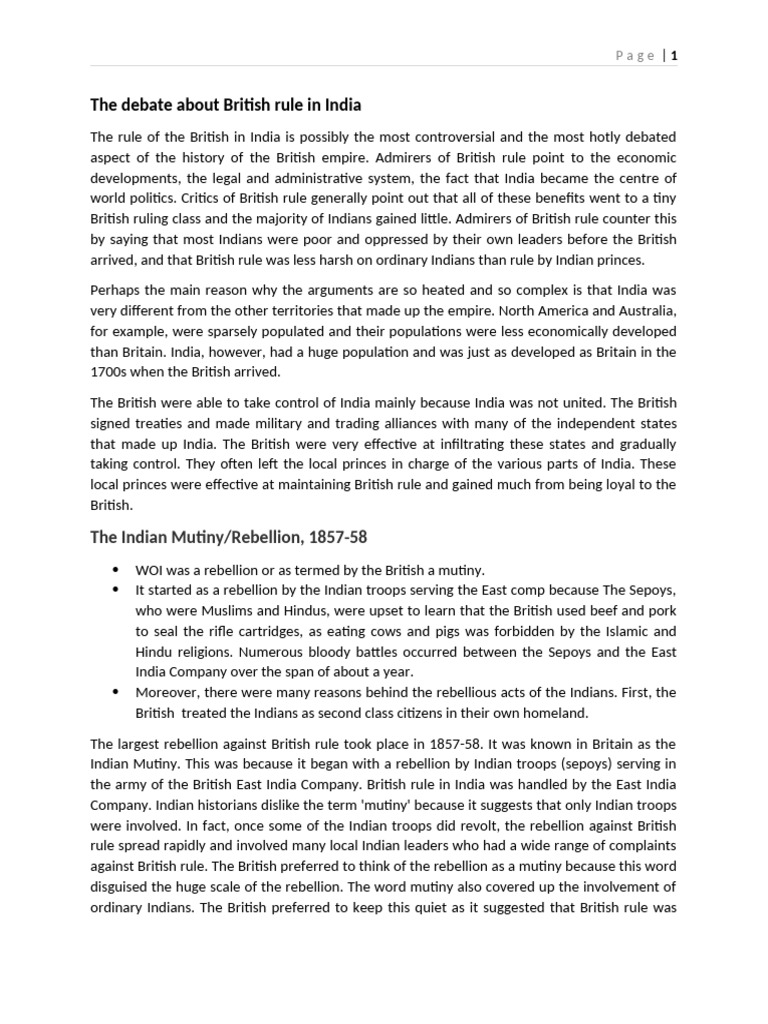 The Debate About British Rule in India | PDF