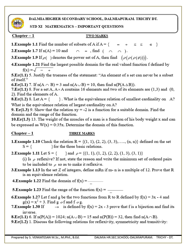 11th Maths Important 23 and 5 Mark Questions English Medium PDF ...