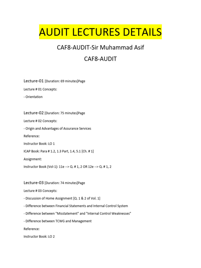 AUDIT LECTURES DETAILS | PDF