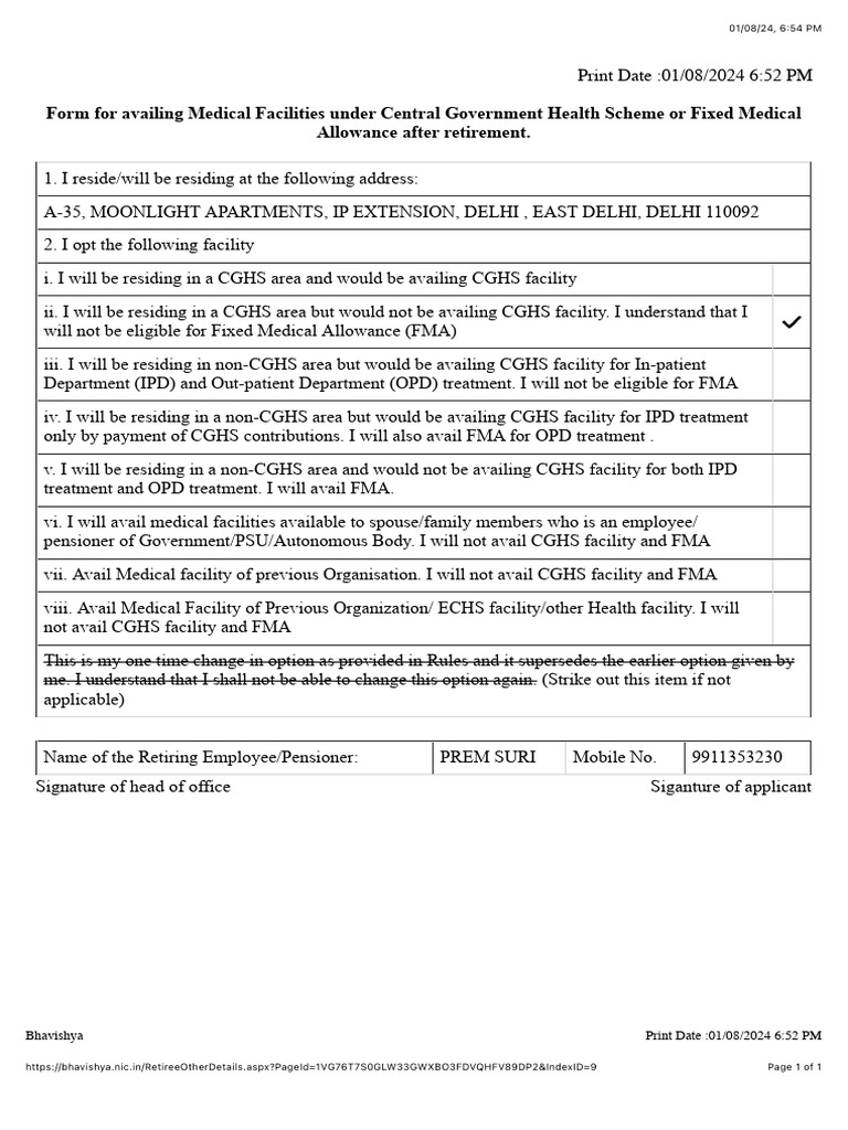 Form For Availing Medical Facilities Under Central Government Health ...