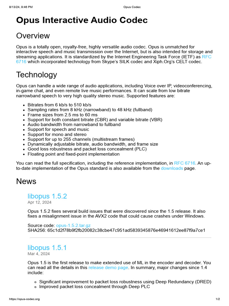 Opus Codec | PDF