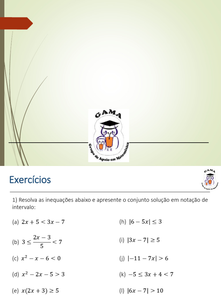 01 - Ineq Do 1 Grau - Modulares - Produto - Quociente - Exercicios | PDF