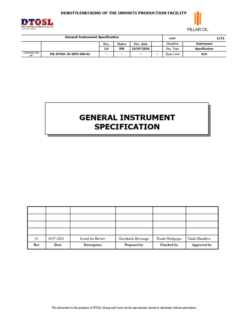 PIL-DTOSL-56-SEP2-INS-01 - R01 - General Instrument Specification | PDF