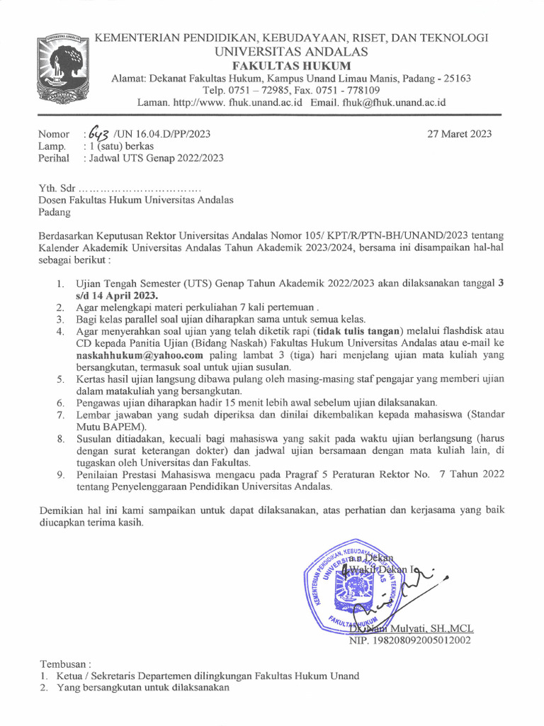 SK Jadwal UTS Genap 2022-2023 | PDF