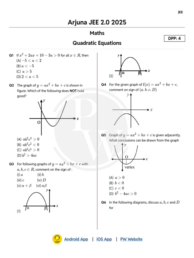 Quadratic Equations DPP 04 (Of Lec 10) | PDF