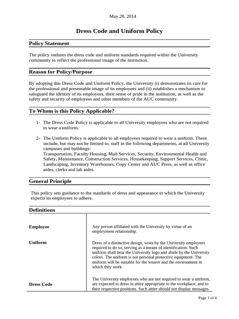 Dress Code and Uniform Policy - May 2014 | PDF