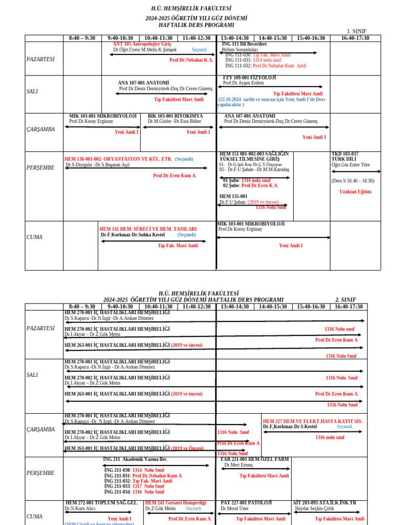 ++2024-202 GÜZ HAFTALIK PROGRAM | PDF