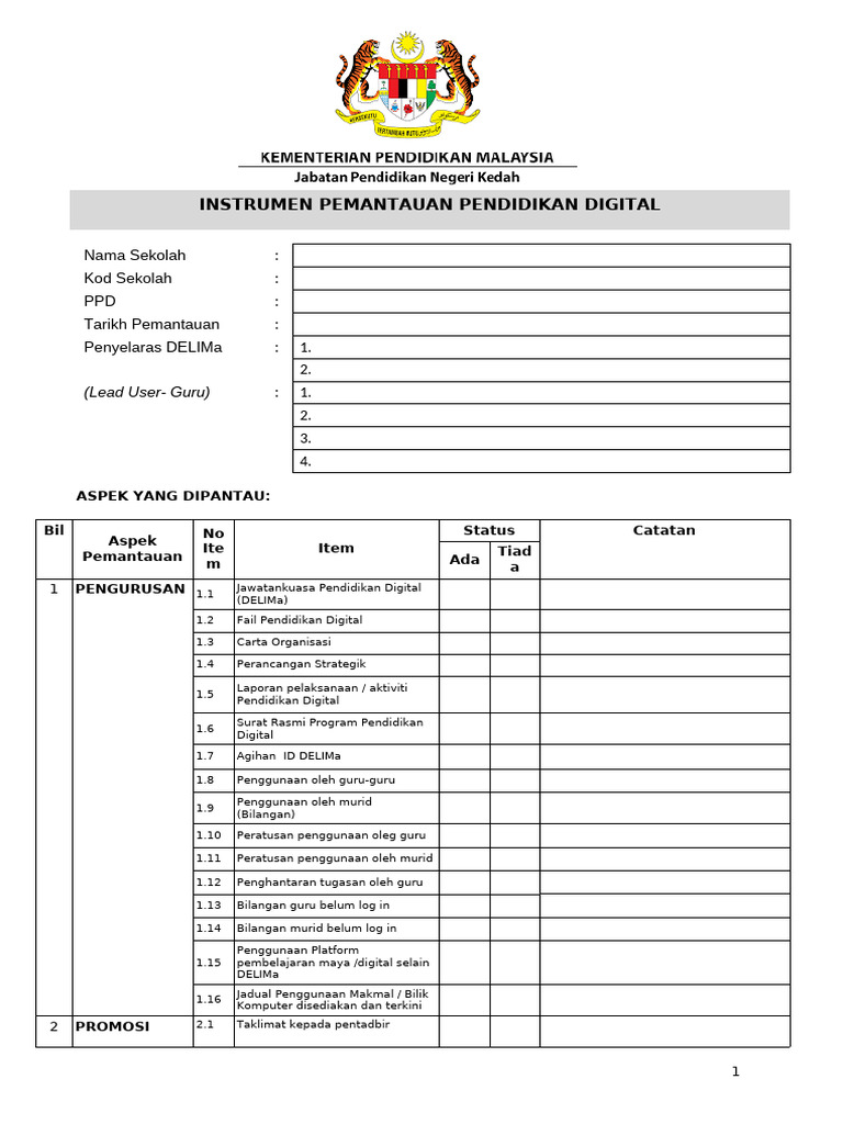 Instrumen Pemantauan Digital Learning | PDF