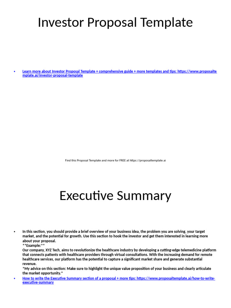 Investor Proposal Template Free | PDF
