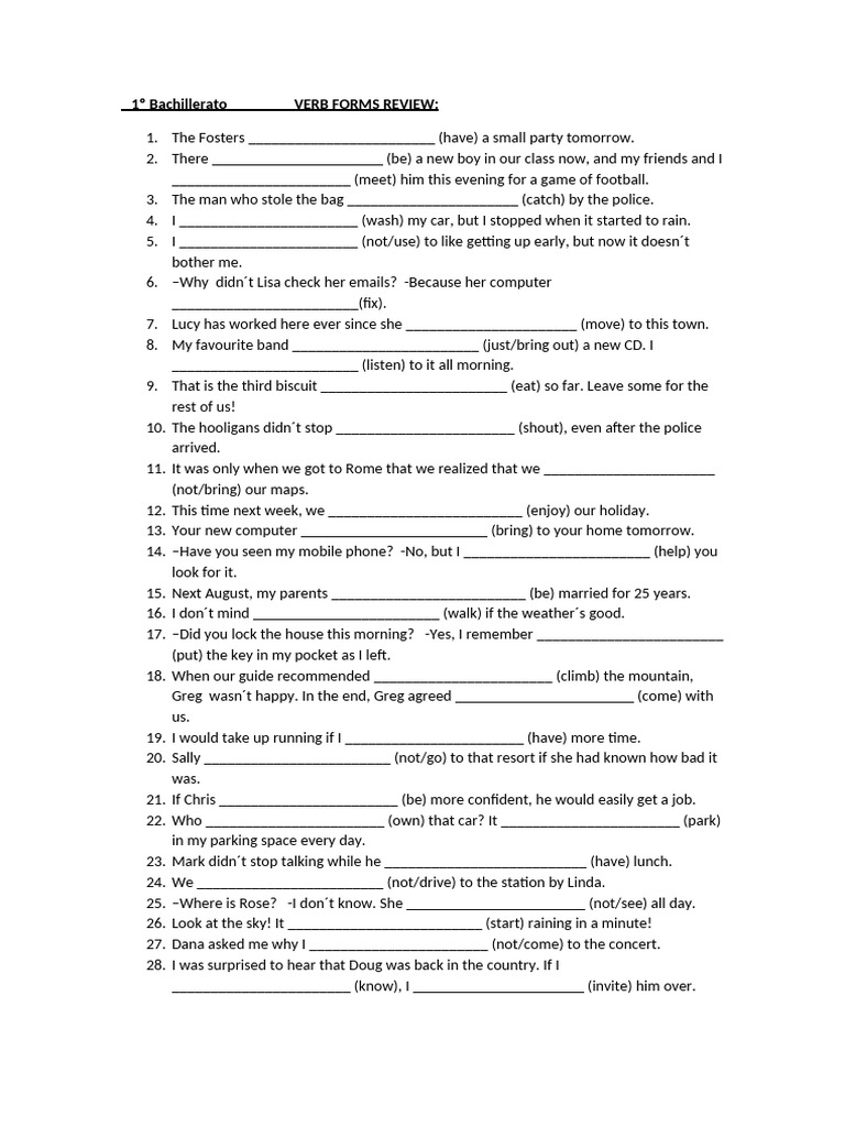 verb forms review with passive | PDF
