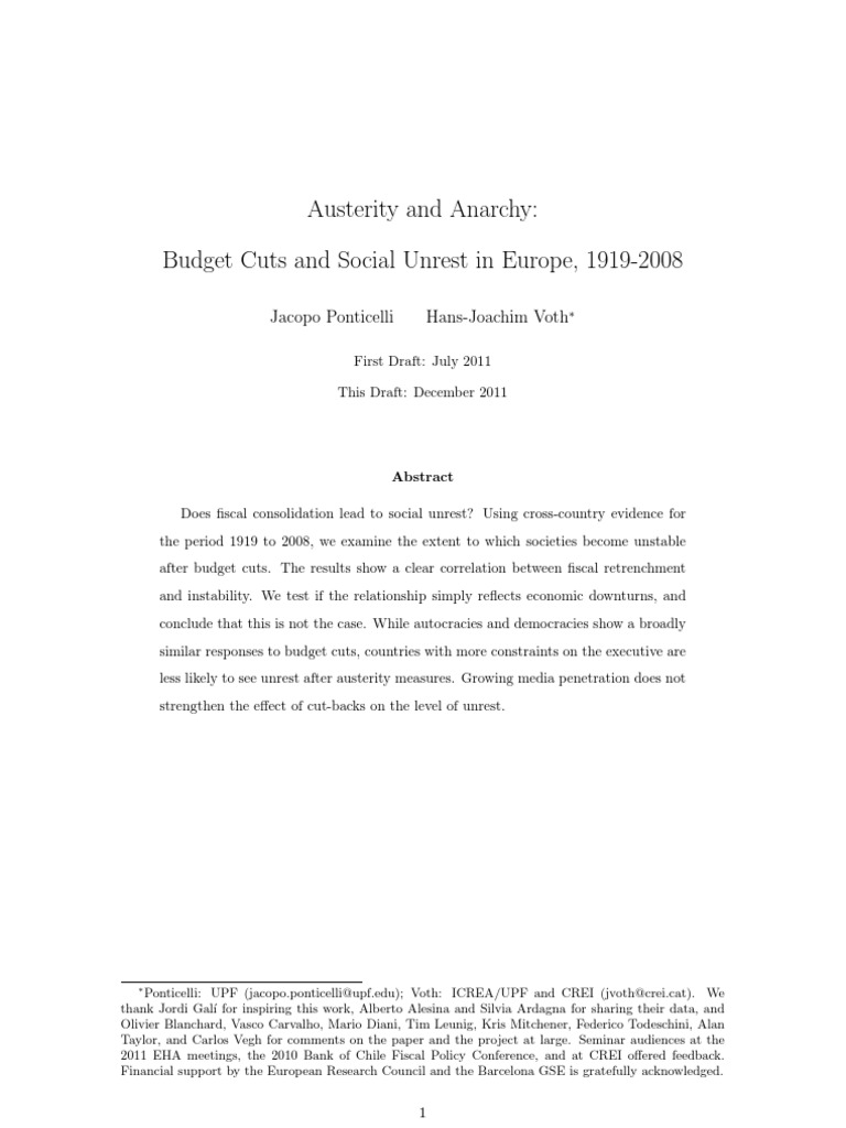 Austerity and Anarchy: Budget Cuts and Social Unrest in Europe, 1919 ...