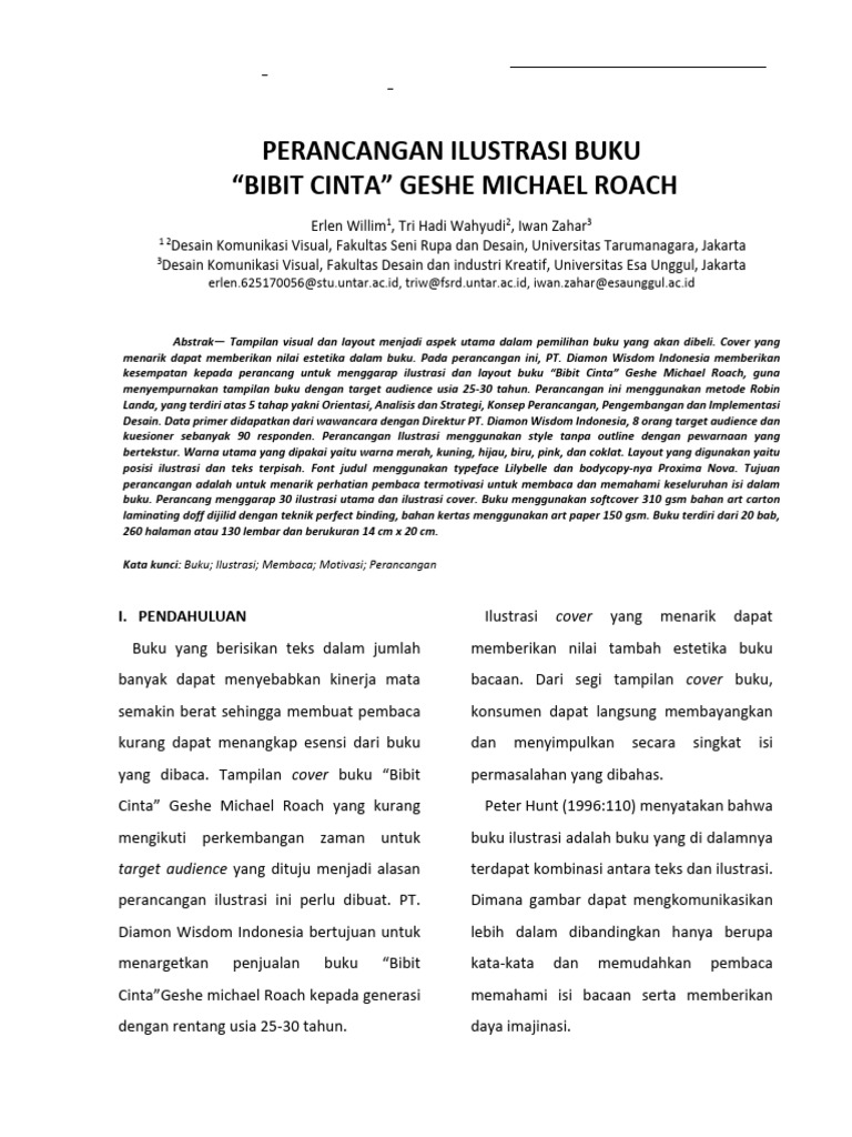 (Artikel) PERANCANGAN ILUSTRASI BUKU "BIBIT CINTA" GESHE MICHAEL ROACH | PDF